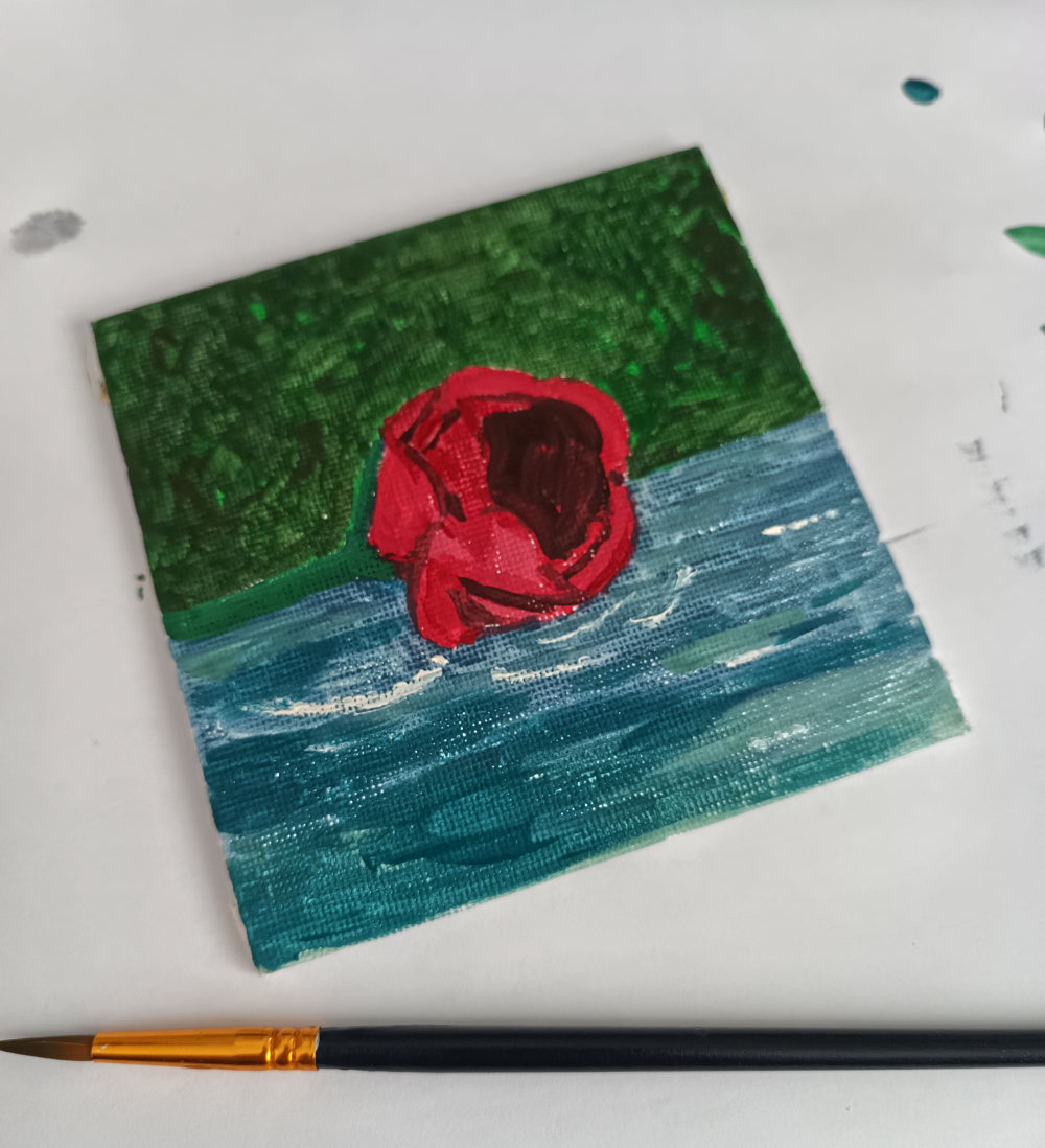 Small Gouache 10×10 cm Rose on water – James Hall Art